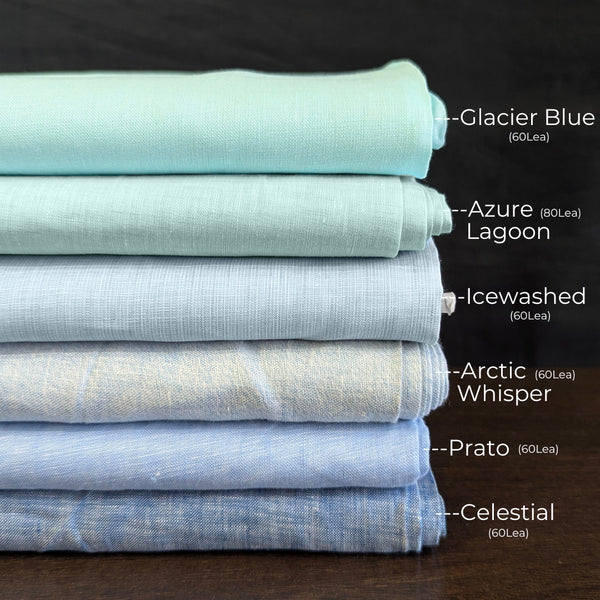 FROSTED SKY Pure Linen Light Blue Fabrics | 57" Wide
