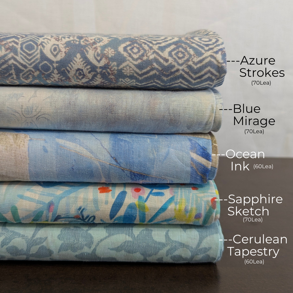 Pure Linen Printed Fabrics | Blue Base | Unique Digital Prints